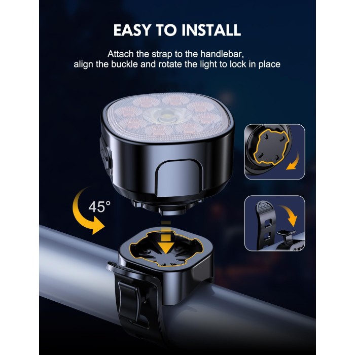 Cuvccn Bike Lights [8+7 Modes], USB Rechargeable Bike Lights Front and Back, Ultra Bright with ...